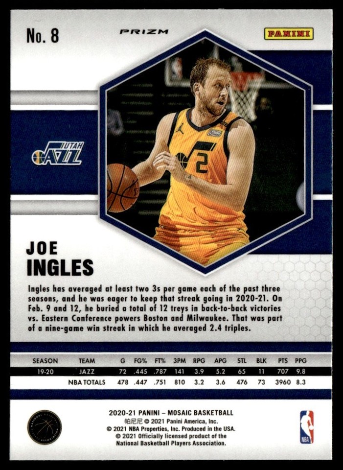 2020-21 Panini Mosaic Camo Pink Joe Ingles Utah Jazz #8 | eBay