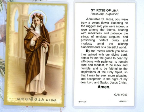 Saint Rose of Lima Prayer to Saint Rose - GAN#047 - Laminated Holy Card ...