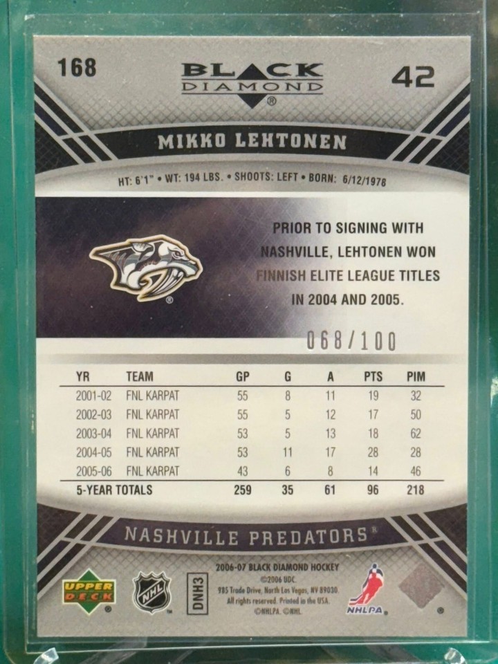 2006-07 Upper Deck Black Diamond - Rookie Gems Mikko Lehtonen #168 Ruby ...