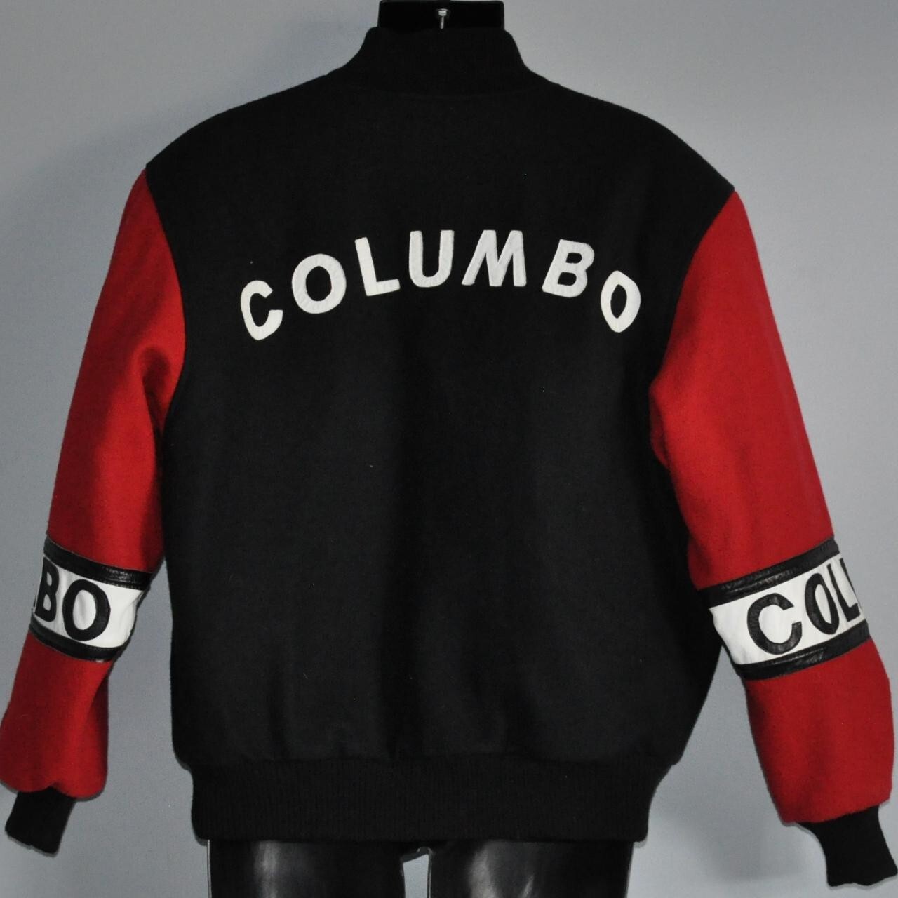 BLACK Wool Leather Varsity COLUMBO BOMBER Jacket Coat… - Gem