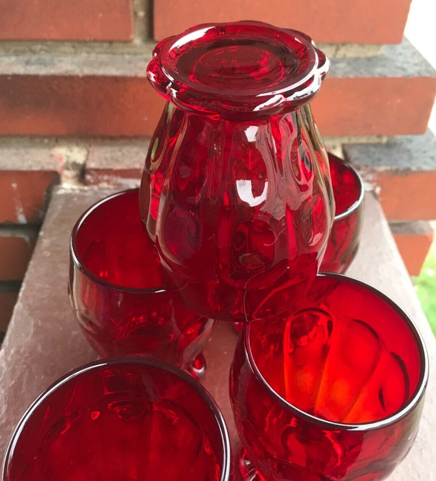 8 pc Vintage Fenton Ruby Red Glass 1933 Dot & Panel 9 oz Tumblers 4-1/8 ...