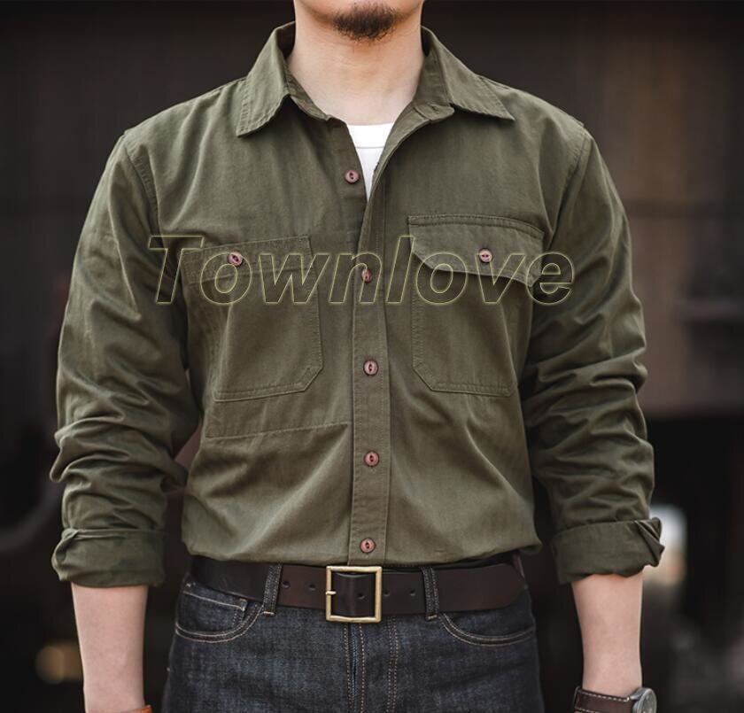 HBT Engineer Work Shirt Men's Long Sleeve Shirt Vintage Casual Pockets ...