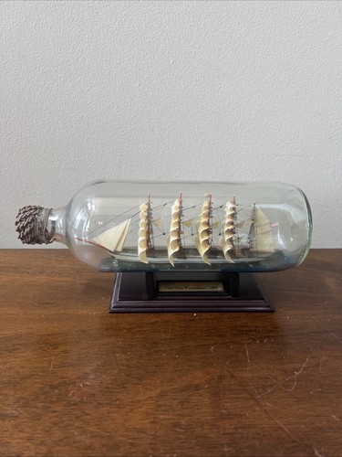 Ship in a Bottle 5 Mast Bark Cape Horn Windjammer 1895 on Plinth with ...