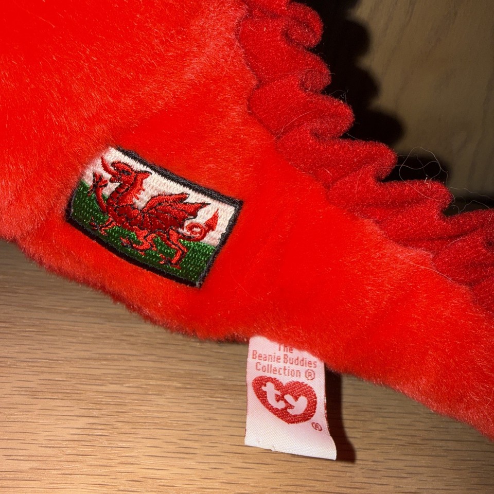 Rare TY Beanie Buddies Welsh Dragon Y Ddraig Goch Red Plush Beanie Soft ...