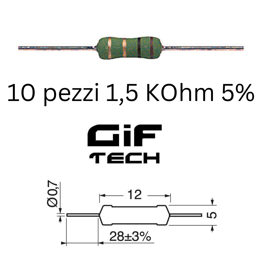 10 PZ RESISTENZA OSSIDO METALLICO 1,5 KOHM 1500 OHM 2W 5% SCHEDA PCB ...
