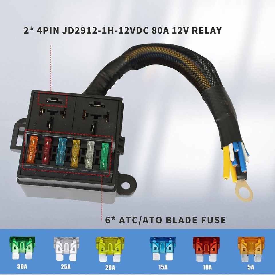 Prewired Fuse Relay Box 2 4pin 80a Relay Slots And 6 Atc/ato Fuse ...