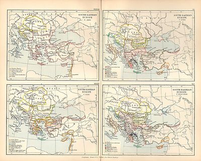 ANTIQUE MAP ~ SOUTH EASTERN EUROPE 1180-1358 POSSESSIONS GREEK LATIN ...