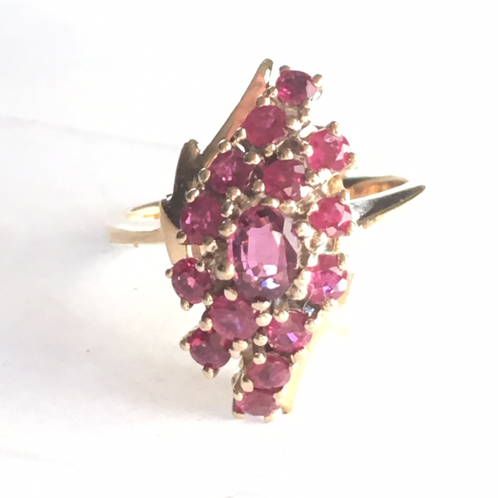 Natural Earth Mind Ruby Cluster 14K Yellow Gold Ring 1980s Size 6.5 | eBay