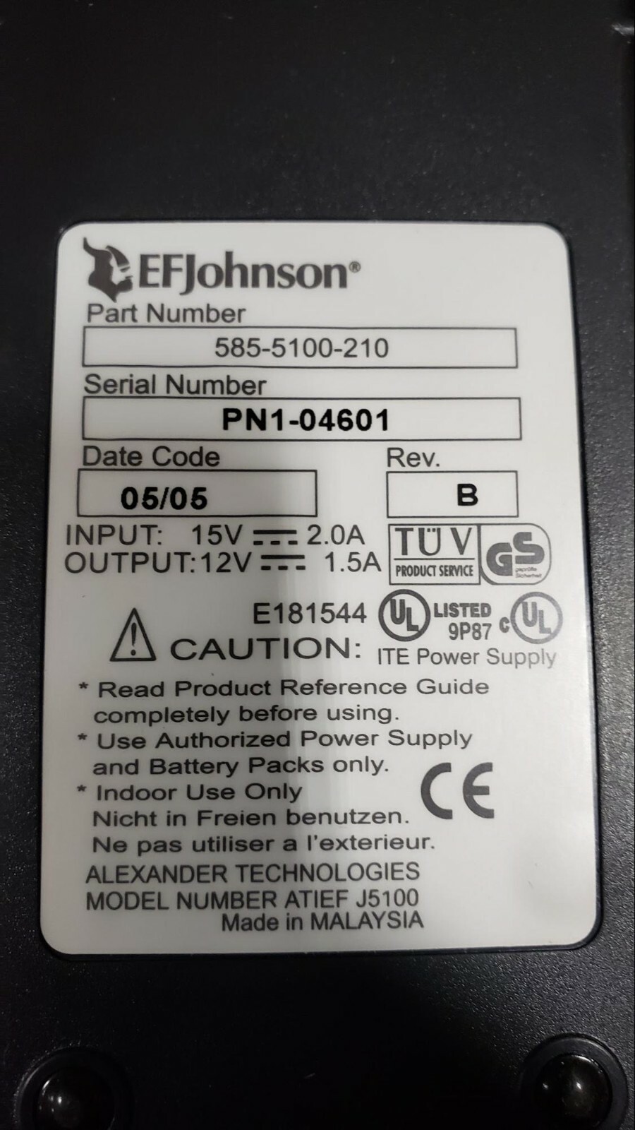 EF Johnson 51sl 5100 5100es Rapid Battery Charger 585-5100-210 for sale ...