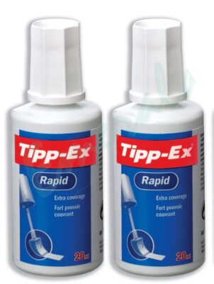 2 X Tipp-Ex Rapid Correction Fluid White Tippex Bottle Quick Drying ...
