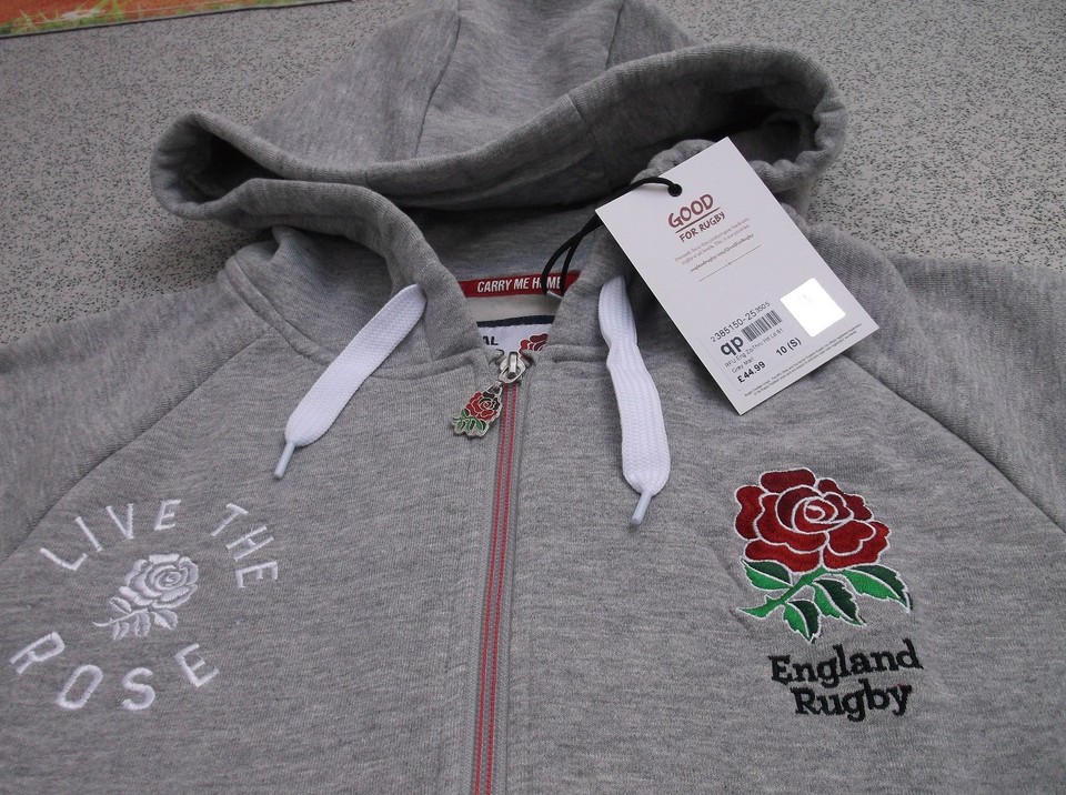 RFU England Rugby "Live The Rose" Embroidered Crest Ladies Hoodie ...