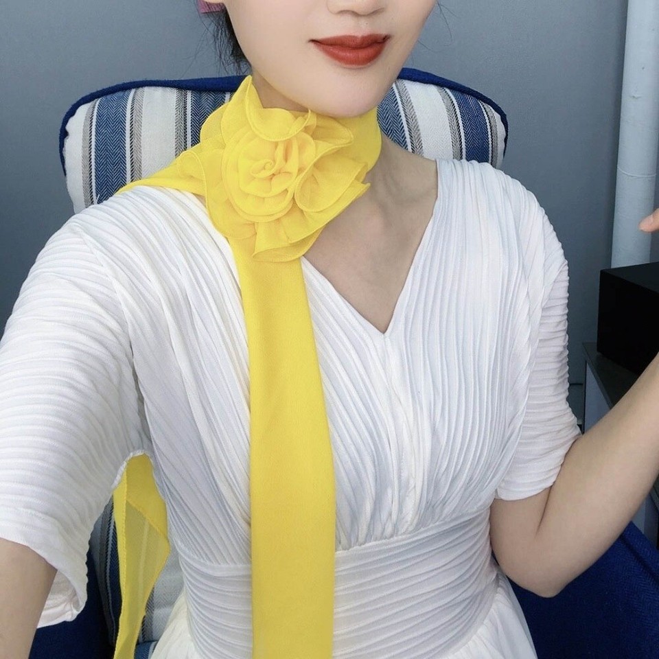 Elegant Chiffon Scarf Versatile Rose Decor Neck Scarf Neckerchief Girls ...