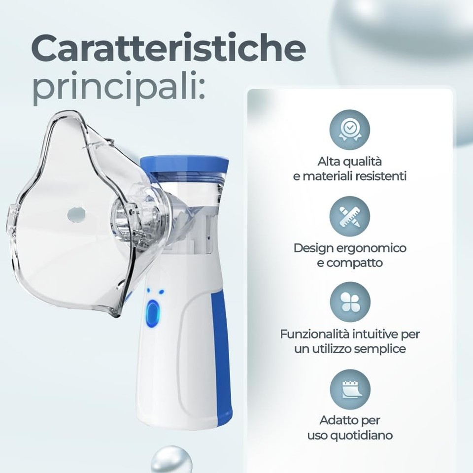 Nebulizzazione Portatile con Inalatore Avanzato - Pulizia Automatica ...