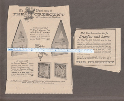 1963 Lot/2 CRESCENT STORE paper ADS~CHRISTMAS/Santa Claus~CHARLIE BROWN ...