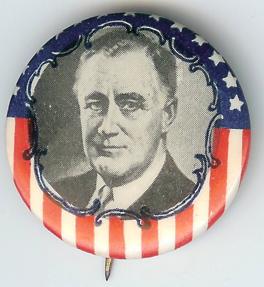 FDR Portrait Pinback w/ Stars & Stripes FRANKLIN D. ROOSEVELT Pin | eBay