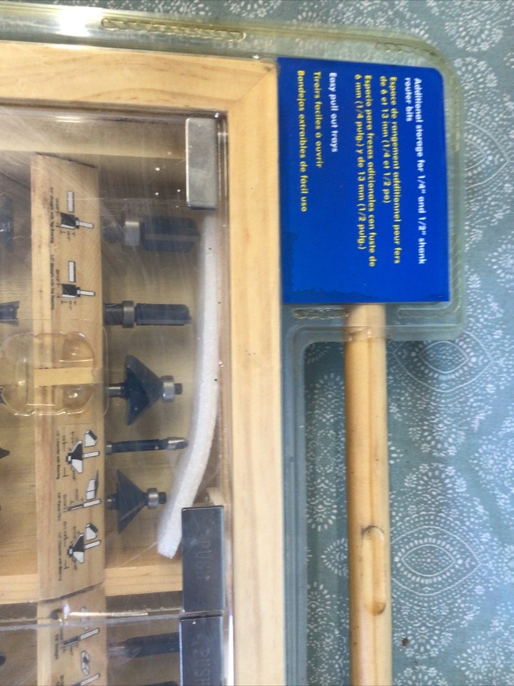 RYOBI - 40pc 1/4” Shank Carbide Router Bit Set w/Wooden Storage Cabinet ...