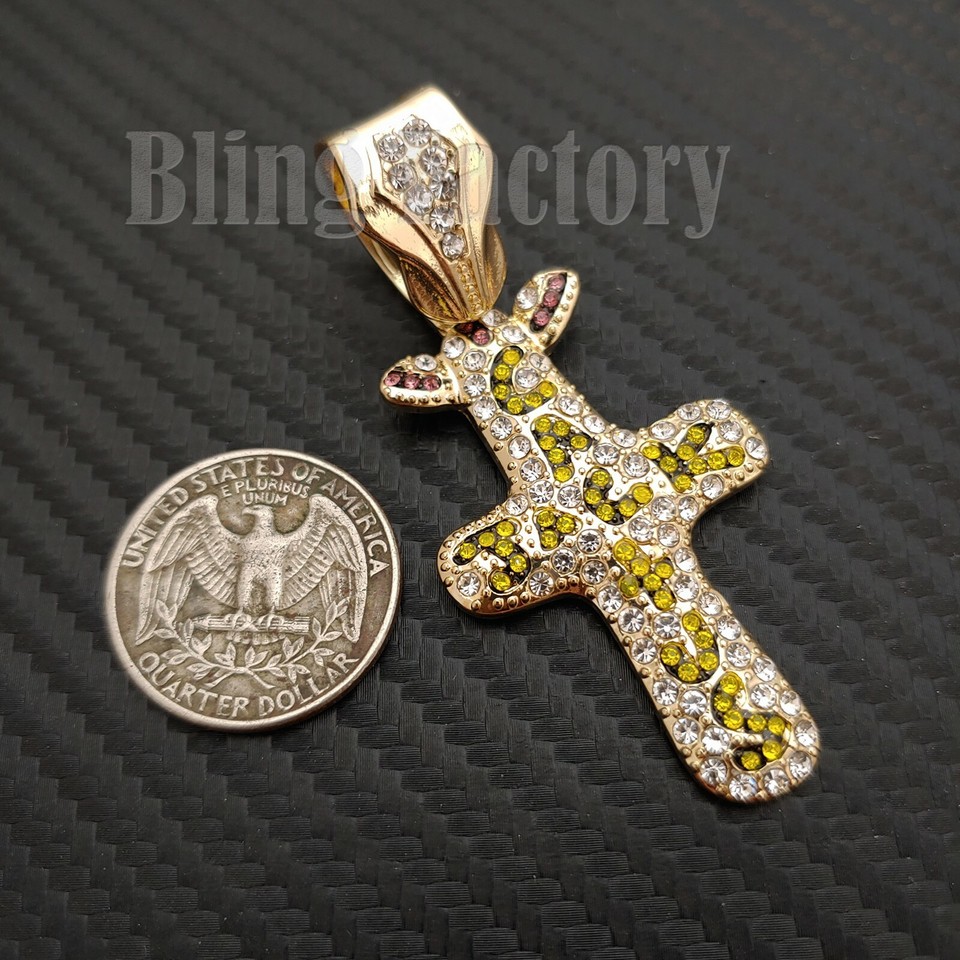 Hip Hop Iced Lab Diamond Gold PT Travis Scott Cactus Jack Cross Charm ...