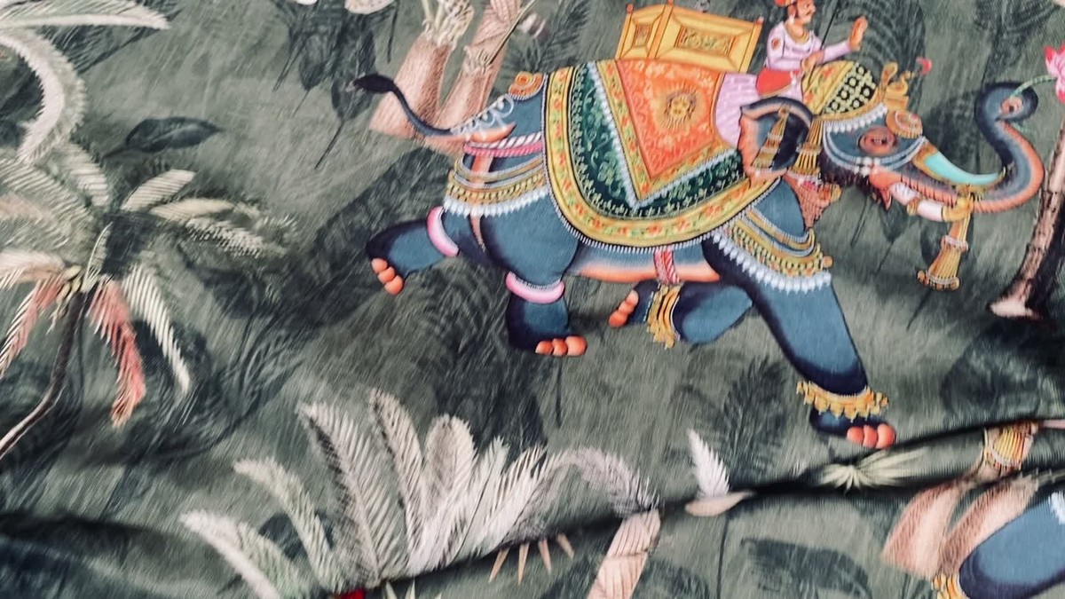 Indian Elephant Print Fabric Kalamkari Elephant Printed Fabric At