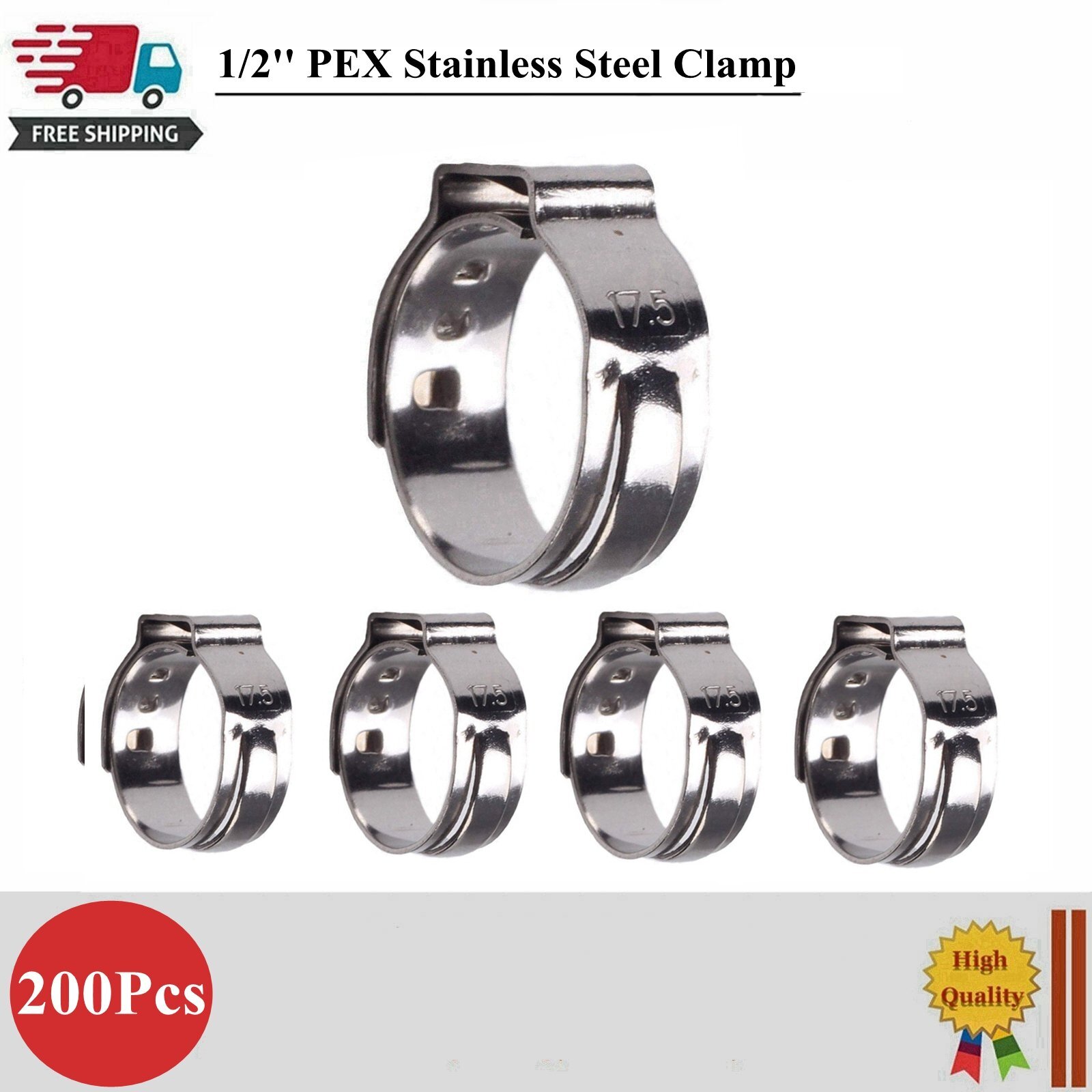 200pcs 1/2 inch PEX Stainless Steel Clamp Cinch Rings Crimp Pinch ...