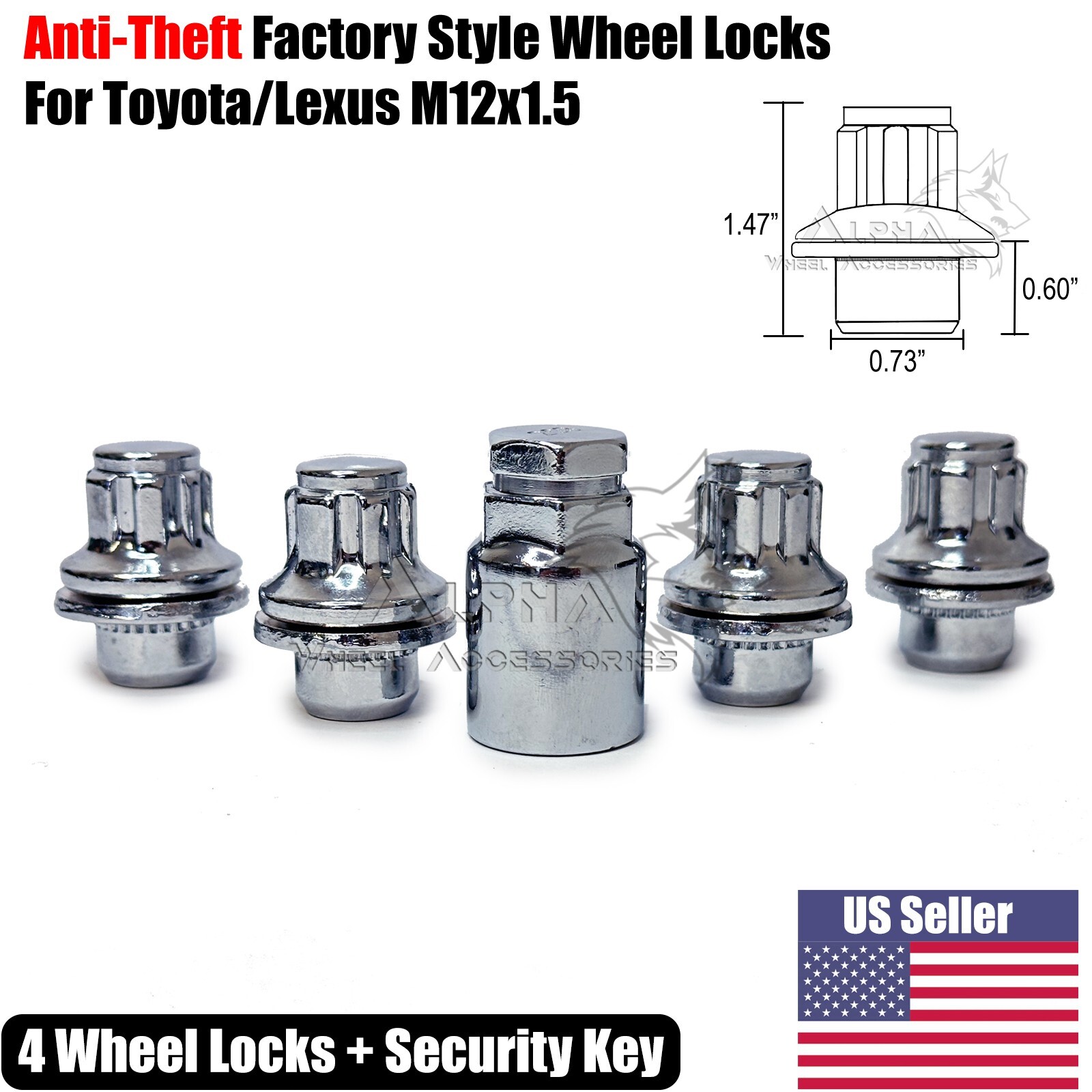 4 Chrome 12x1.5 Factory Style Wheel Locks For Toyota Lexus Mag/Flat ...