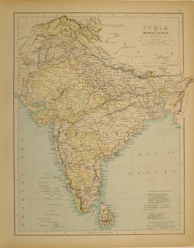 1897 ANTIQUE MAP INDIA HINDUSTAN BHUTAN RAJPUTANA MYSORE CEYLON DECCAN ...