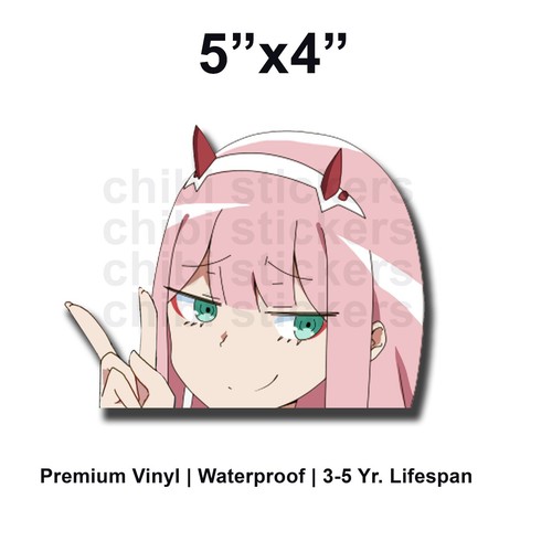 Zero Two Waifu Vinyl Sticker Waterproof Decal Anime Girl Peace Sign ...