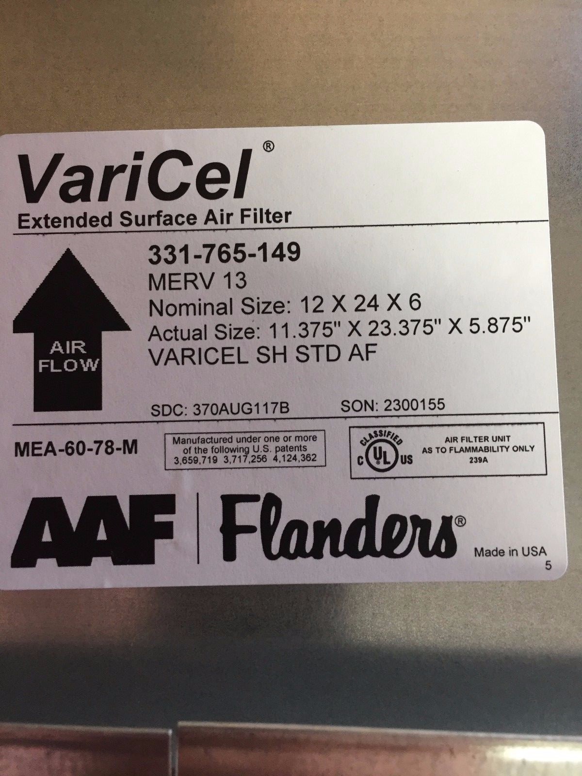 2 Pk American Air Filter 12 x 24 x 6 Merv 13 VariCel SH STD AF P/N: 331 ...