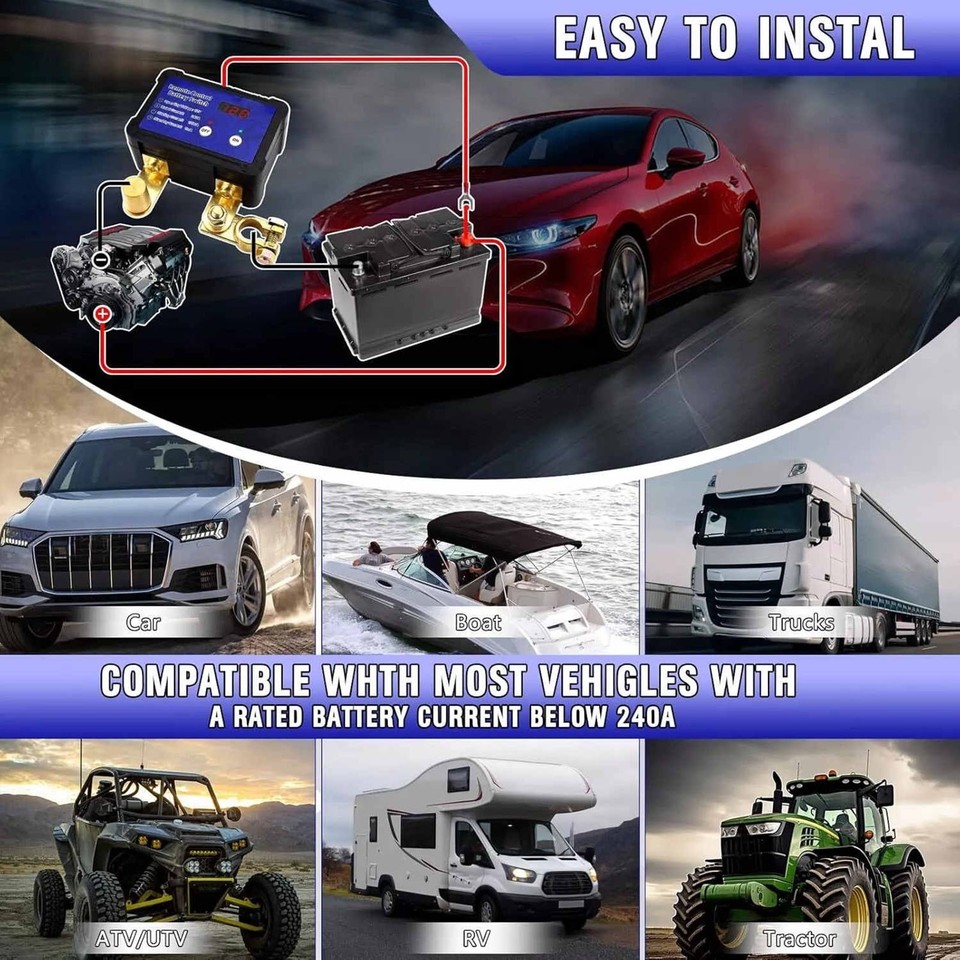 1PCS Automatic power-off switch for car battery With an LED voltage ...