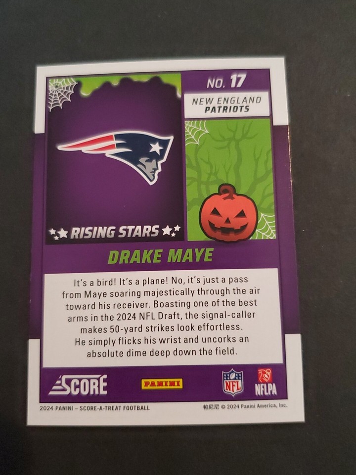 Drake Maye 2024 Score Football Halloween Orange Pumpkin RC #17 New ...