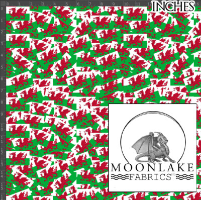 Welsh Flags, Tossed Pattern 100% Quality Cotton Poplin Fabric ...