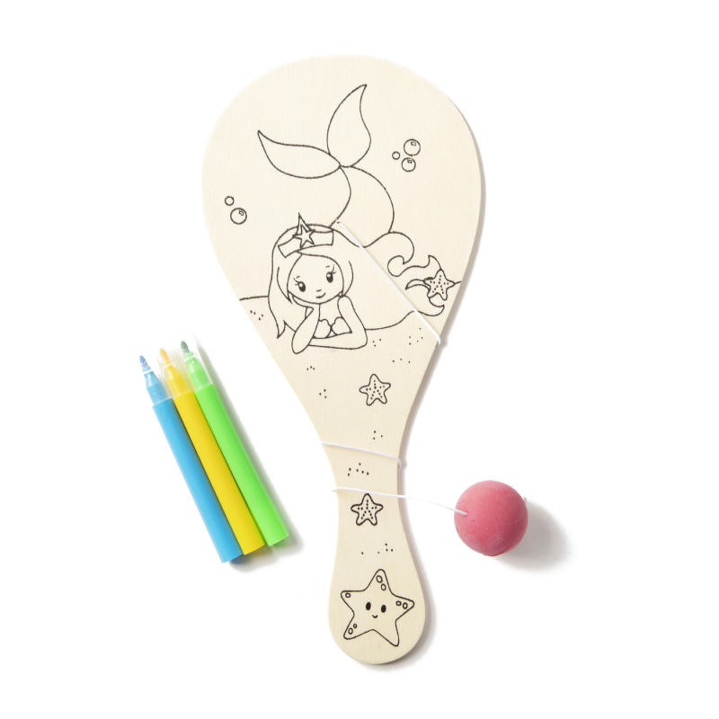 Paddle Ball Wood Coloring Kit 1 Mermaid Paddle Ball with 3 Markers ...