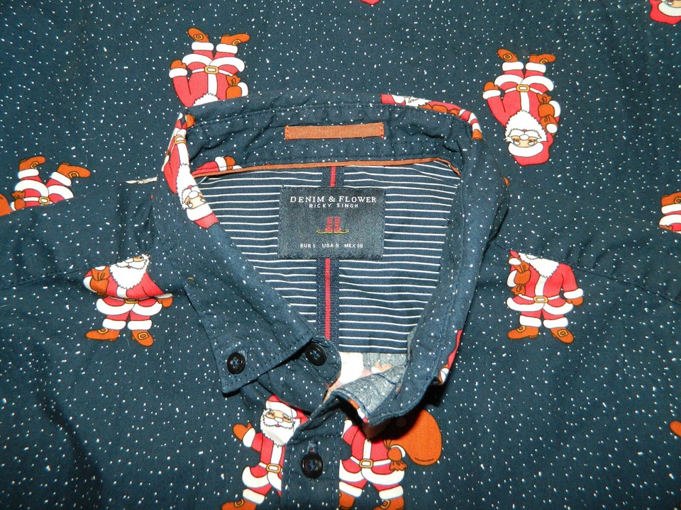 Denim & Flower Ricky Singh Santa Clause Christmas Button Up Shirt Size ...