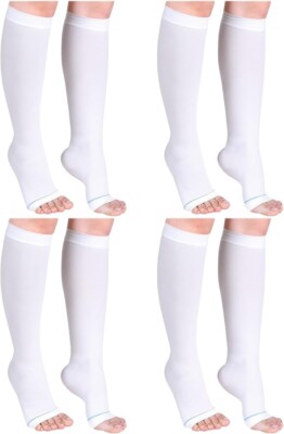 4 Pairs Open Toe Anti Embolism Compression Stockings 15-20mmHg TED Hose ...