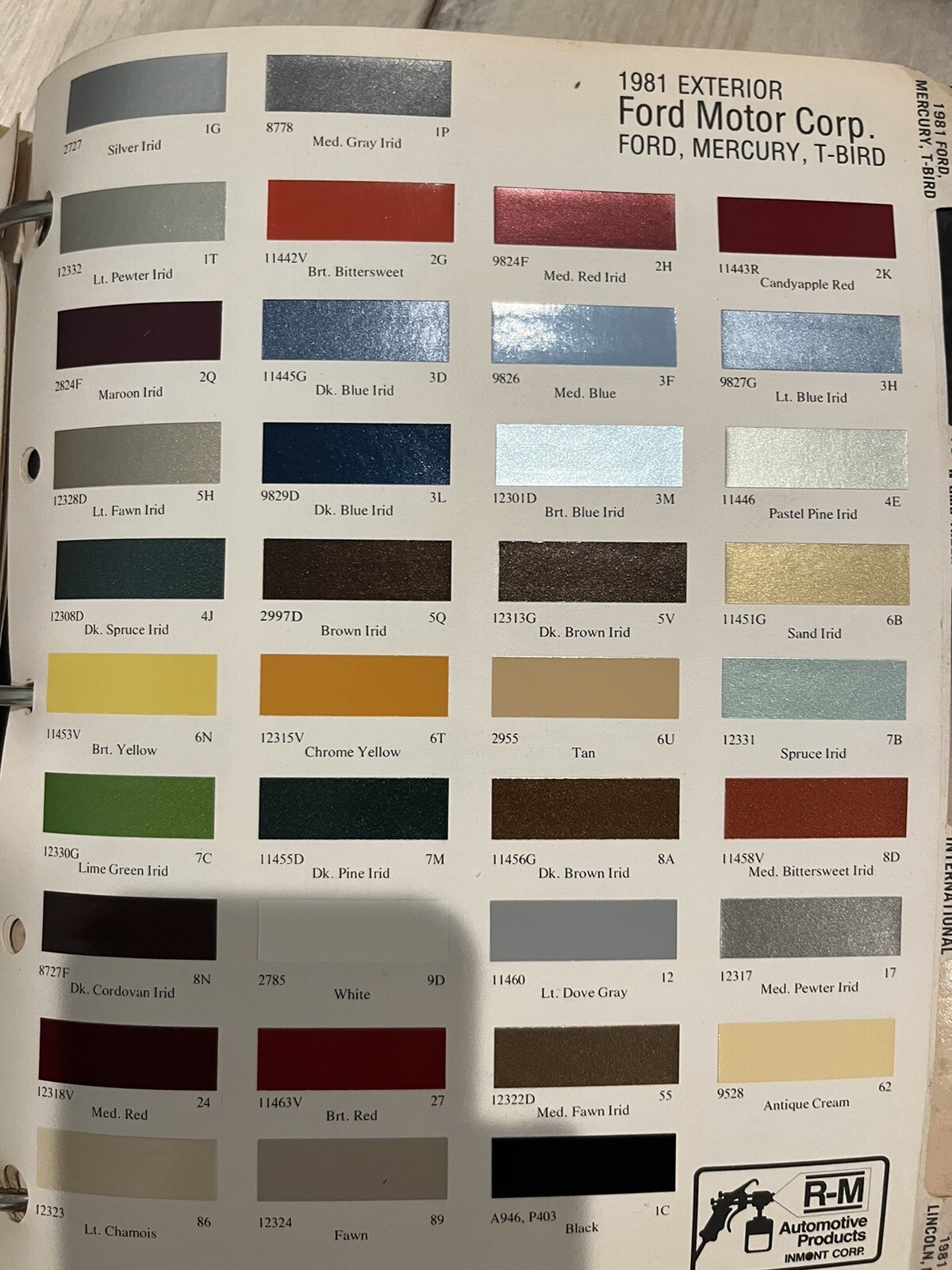 1981 VINTAGE FORD MERCURY THUNDERBIRD EXTERIOR PAINT CHIP SHEET RM ...