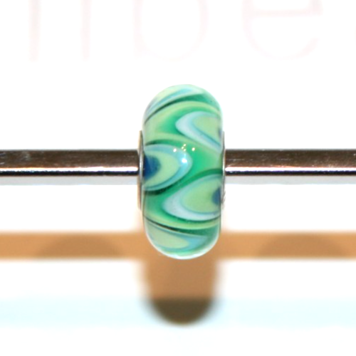 TROLLBEADS OOAK One of a Kind Unique LAA 925S Bead Green BlueWhite Wavy ...