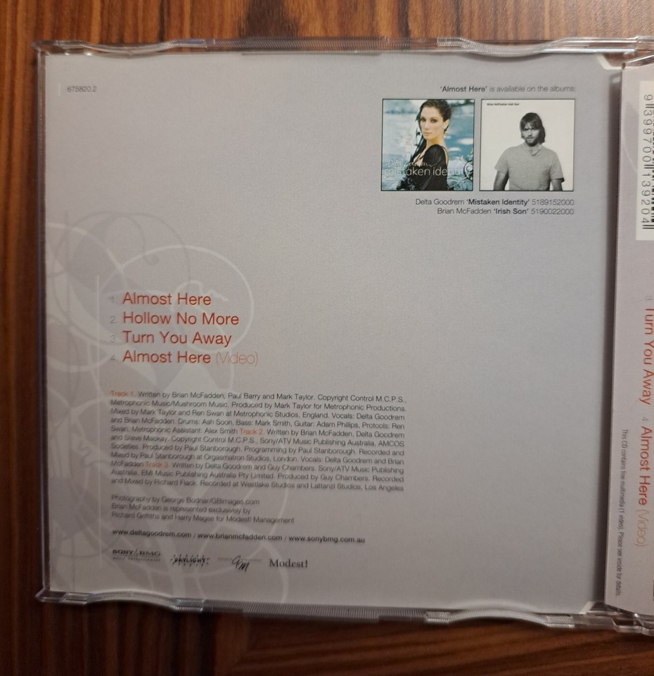 Delta Goodrem Almost Here Ft. Brian McFadden CD Single Enhanced 3 Track ...