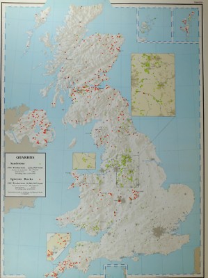 VINTAGE LARGE MAP of BRITAIN QUARRIES SANDSTONE IGNEOUS ROCKS 1954 ...