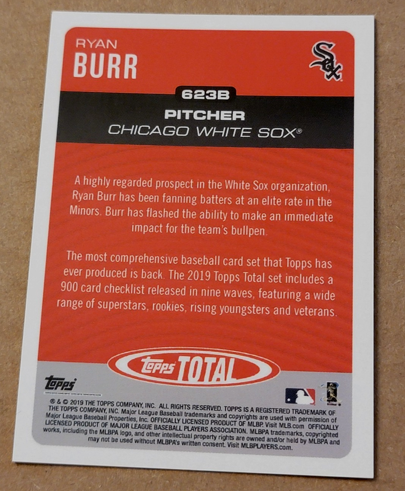 2019 Topps Total #623B Ryan Burr Black Parallel 4/5 Made - White Sox | eBay