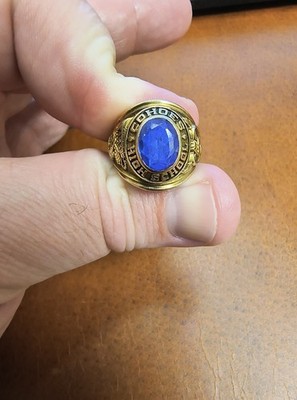 Vintage JOSTENS 10k Yellow Gold Vivid Blue Stone 1968 Class Ring SZ 6 ...