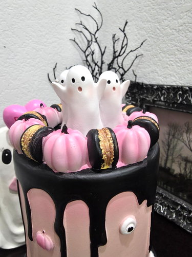 Ghoulish PINK Pumpkin Halloween Ghost Macaroon Cake Spooky Figurine 13 ...