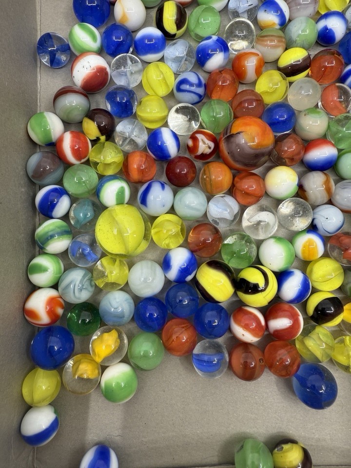 Big Lot of Vintage Glass Marbles Mixed Makers Swirls German Tri-Color ...