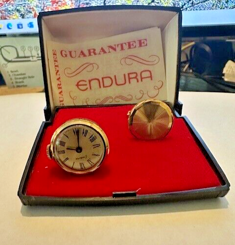 RARE - Vintage SWISS ENDURA WATCH CUFF LINKS - GOLD PLATED - w/CASE ...