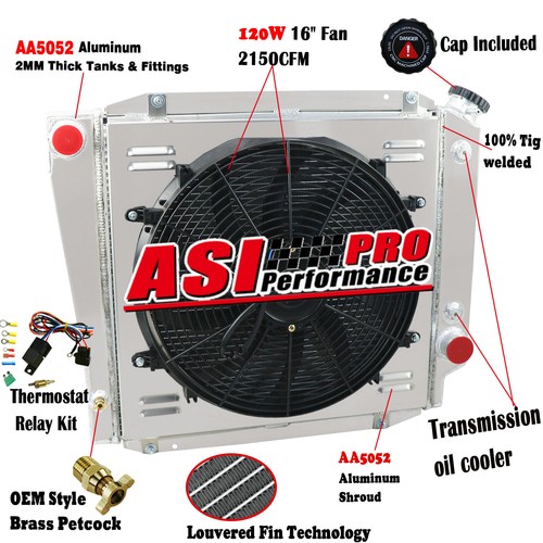 3 Rows Aluminum Radiator Shroud Fan FOR 1966-1977 Ford Early Bronco 5 ...