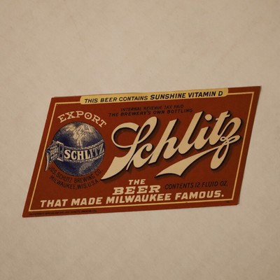 Schlitz Beer Label IRTP Sunshine Vitamin D | eBay