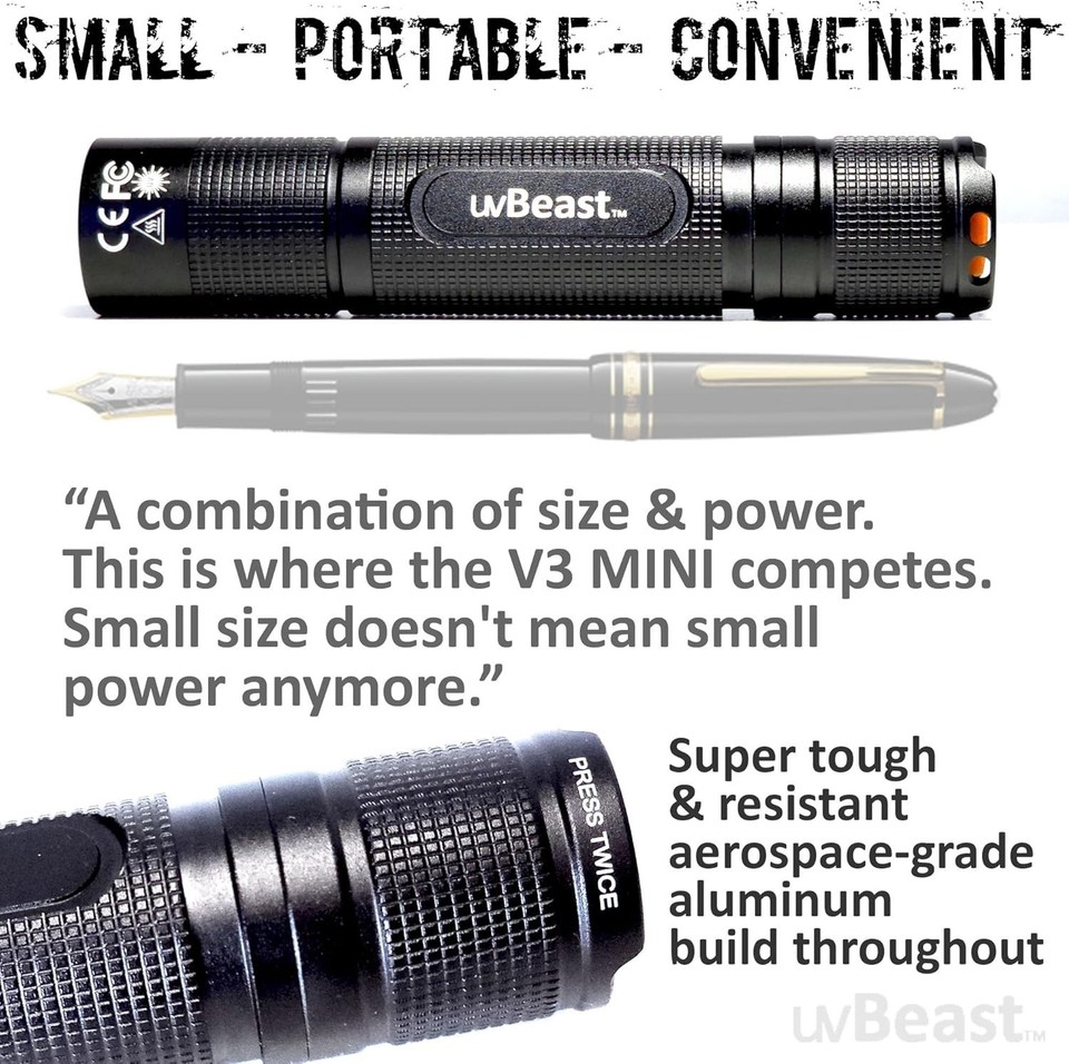 New V3 365Nm Mini - Black Light UV Flashlight – High Definition Pure ...