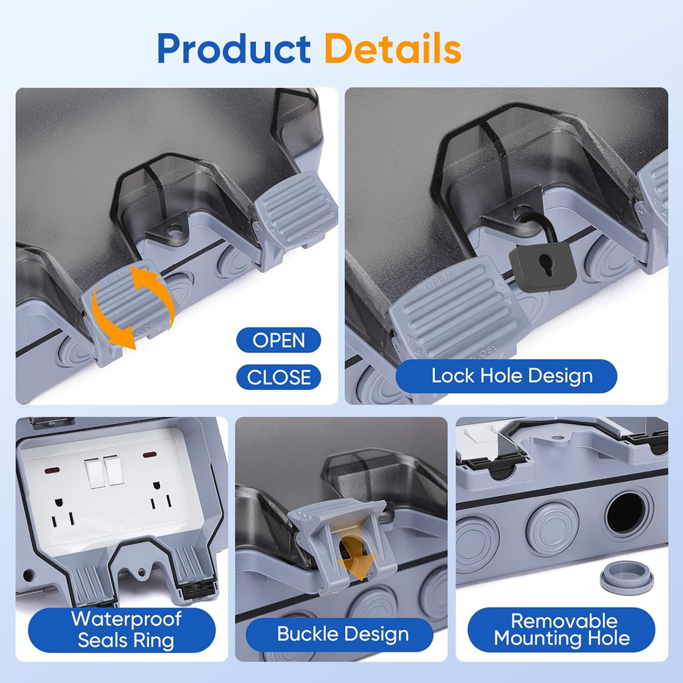 Outdoor Power Outlet,Outdoor Extension Cord Waterproof Double Wall ...