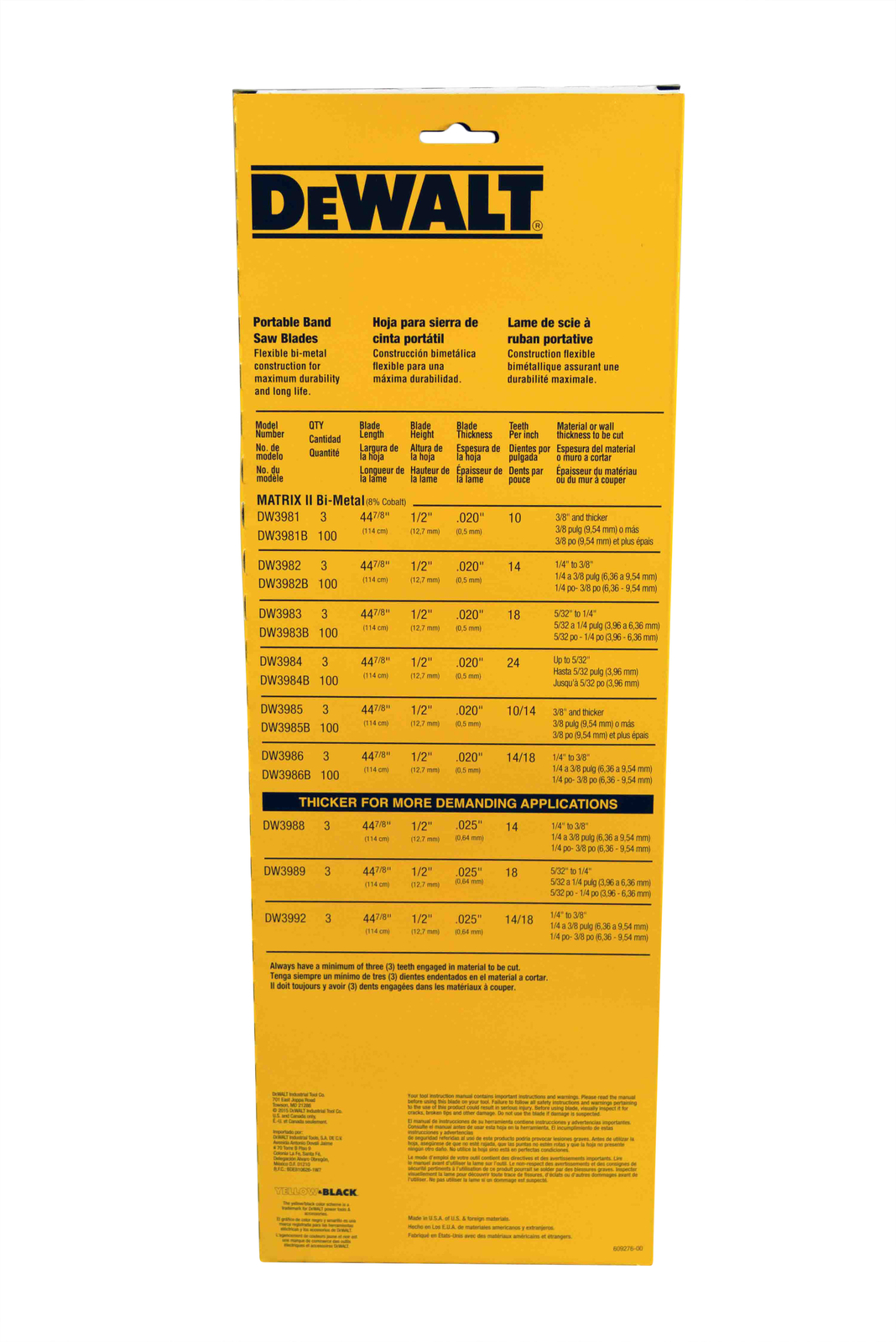 DEWALT DW3983C 32-7/8" Bi-Metal Cordless Band Saw Blades - 3 Pack for ...