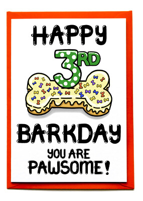 Dog 3rd Birthday Barkday Card for the Dog Third Birthday Puppy Fur Baby ...