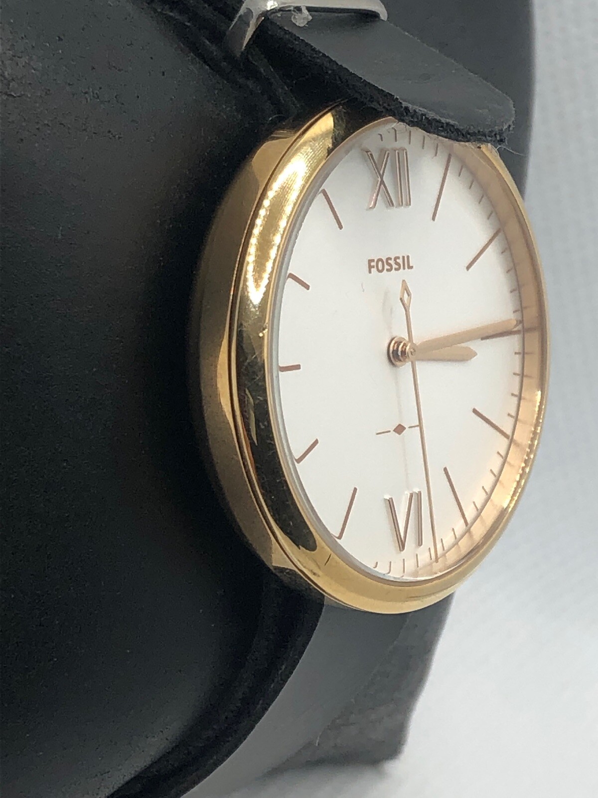 Fossil ES4355 Women Black Leather Analog Silver Dial Quartz Genuine ...