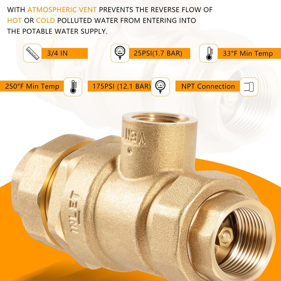 Watts 9D-M2 3/4" Dual Check Valve Backflow Preventer with Atmospheric ...